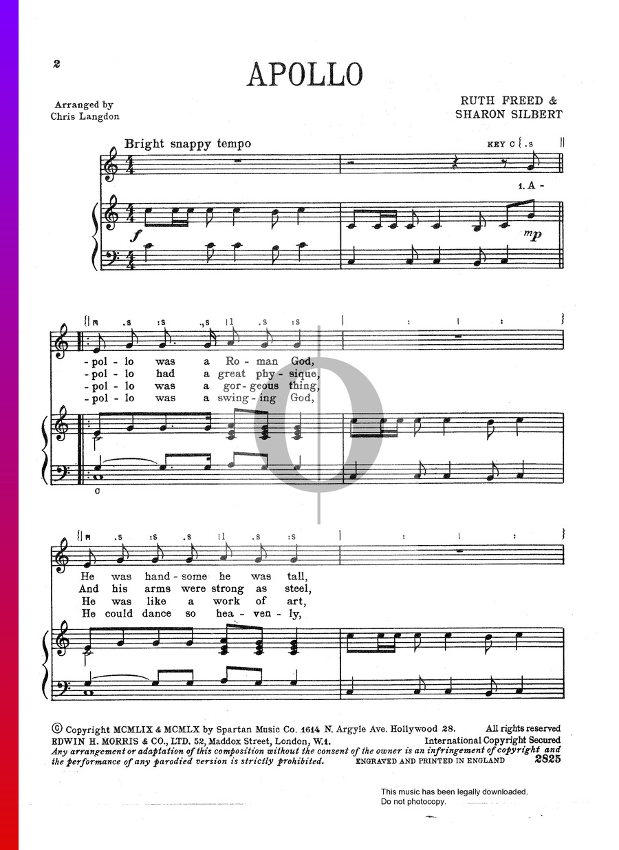 Apollo (Ruth Freed, Sharon Silbert) Piano Sheet Music - OKTAV