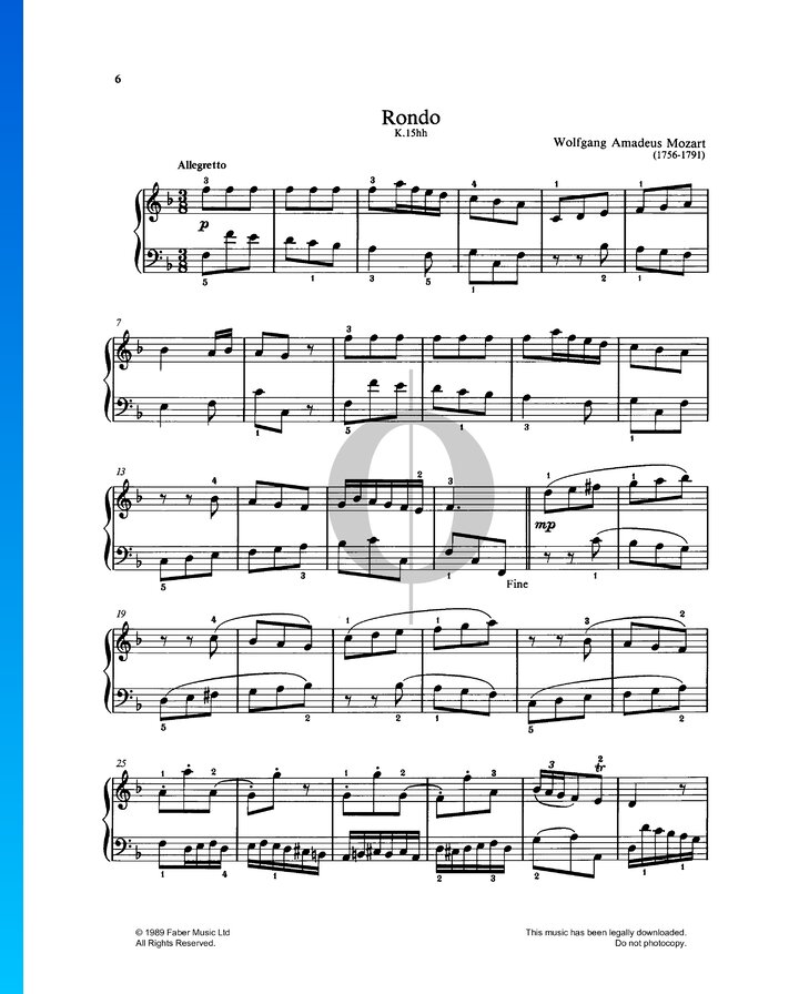 Rondo in F Major, K. 15hh (Wolfgang Amadeus Mozart) Piano Sheet Music ...