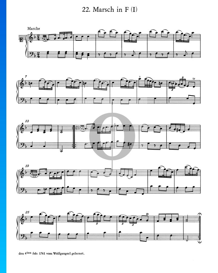 March in F Major, I (Leopold Mozart) Piano Sheet Music - OKTAV