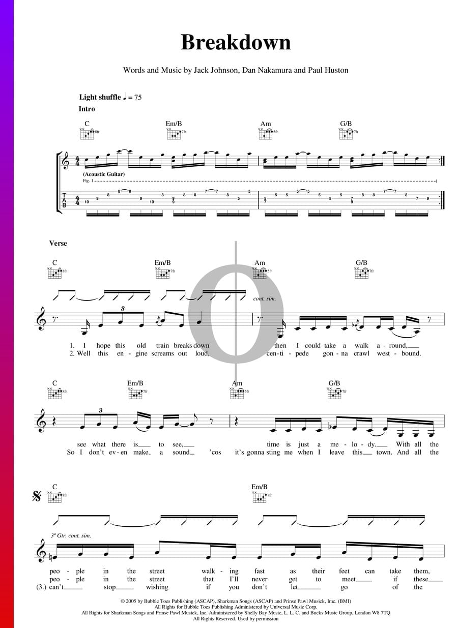 Breakdown (Jack Johnson) Piano Sheet Music - OKTAV