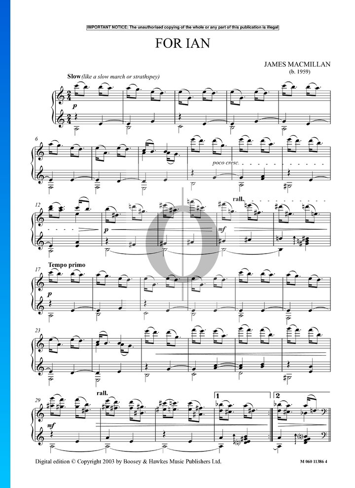 For Ian (James MacMillan) Piano Sheet Music - OKTAV