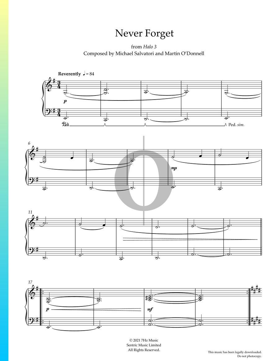 Never Forget (Michael Salvatori, Martin O'Donnell) Piano Sheet Music ...