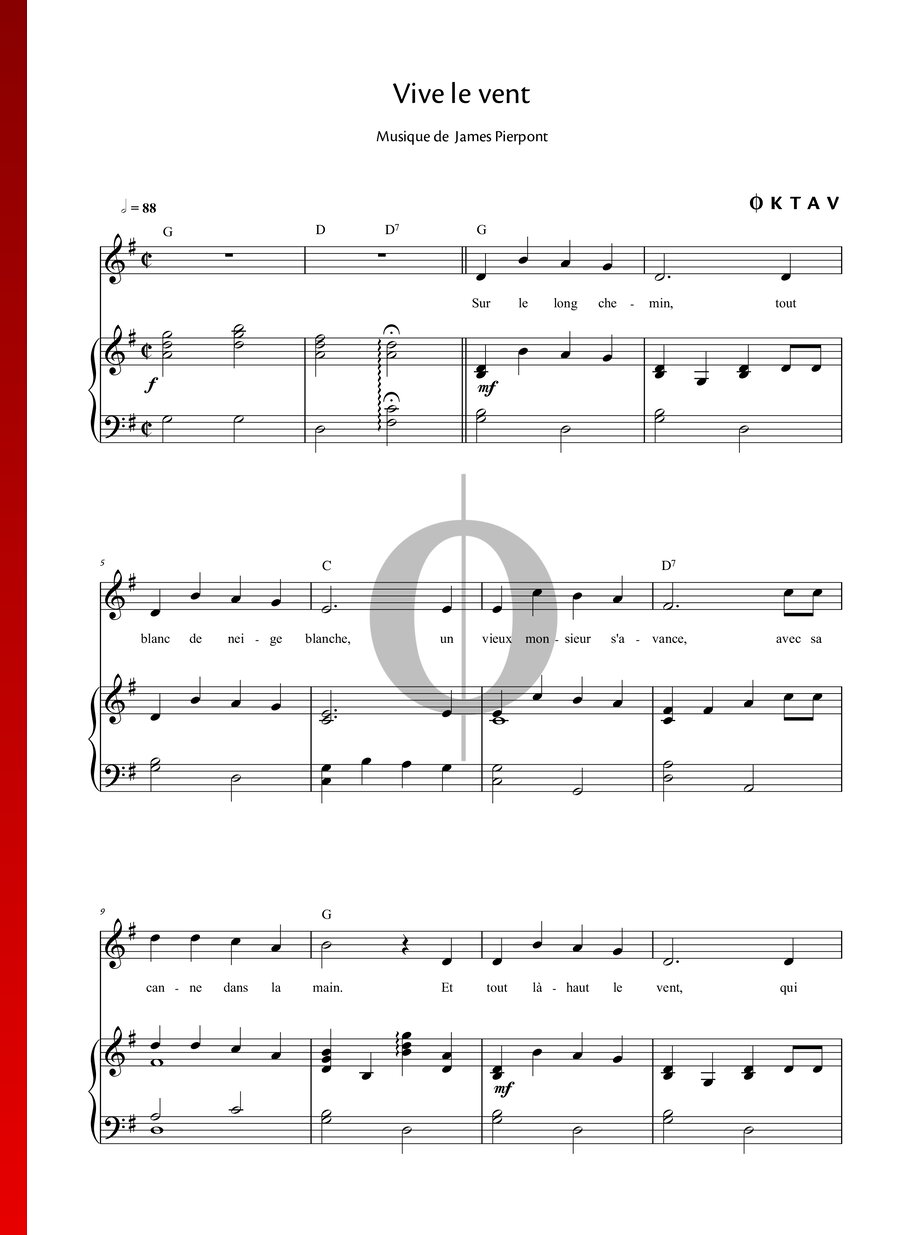 Vive le vent (James Pierpont) Piano Sheet Music - OKTAV