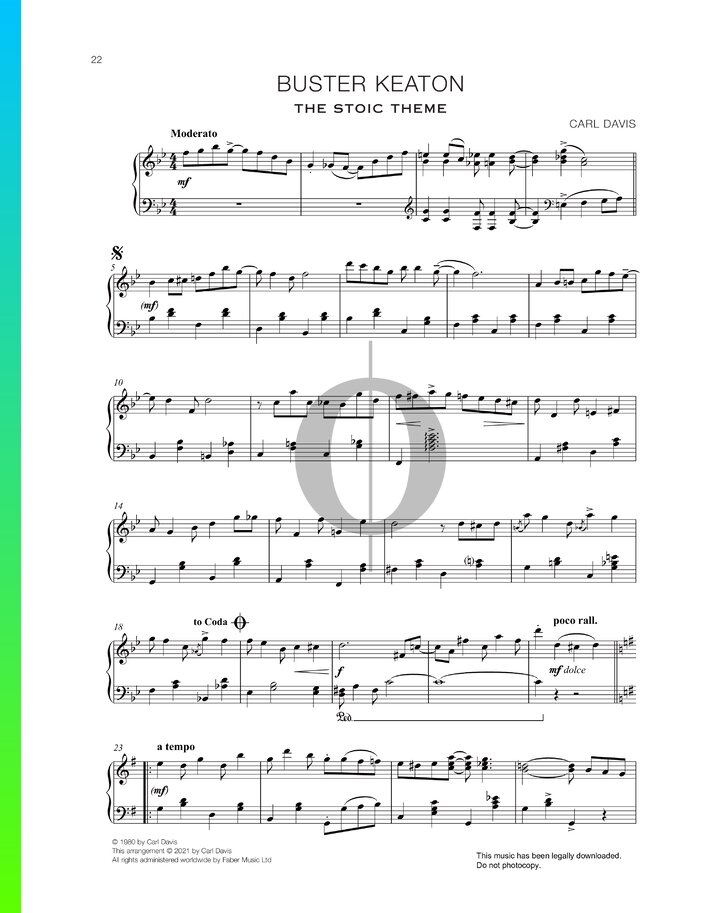 The Stoic Theme Piano Sheet Music from Buster Keaton by Carl Davis - OKTAV