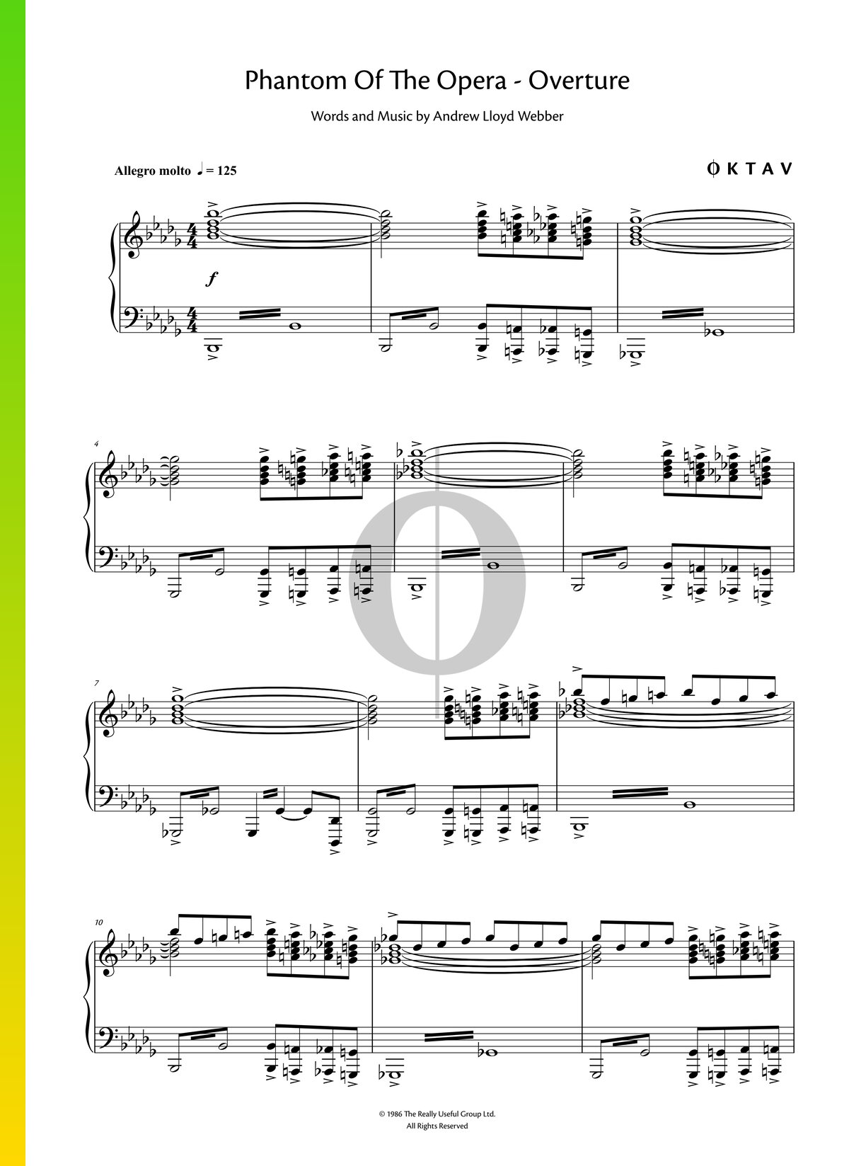 Phantom of the Opera - Overture (Andrew Lloyd Webber) Piano Sheet Music ...