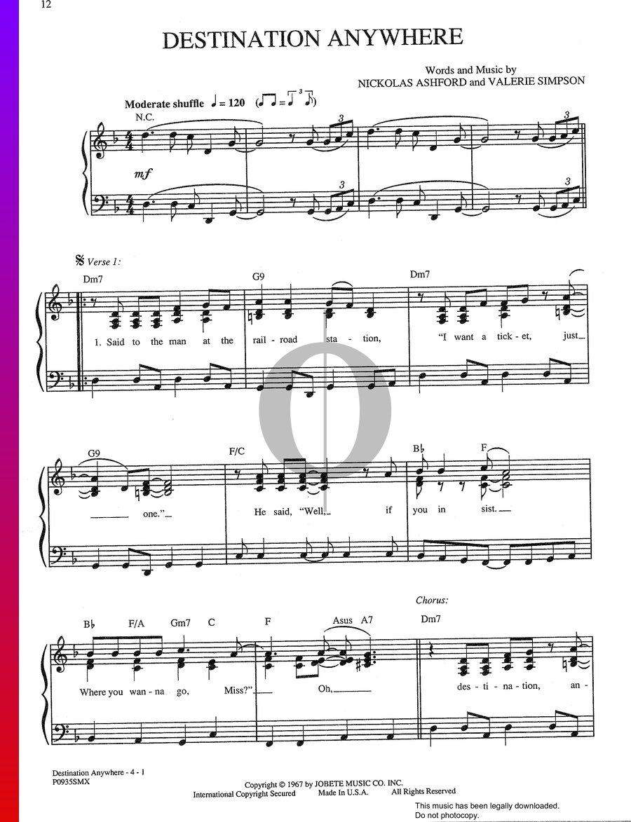 Destination Anywhere (The Commitments) Piano Sheet Music - OKTAV