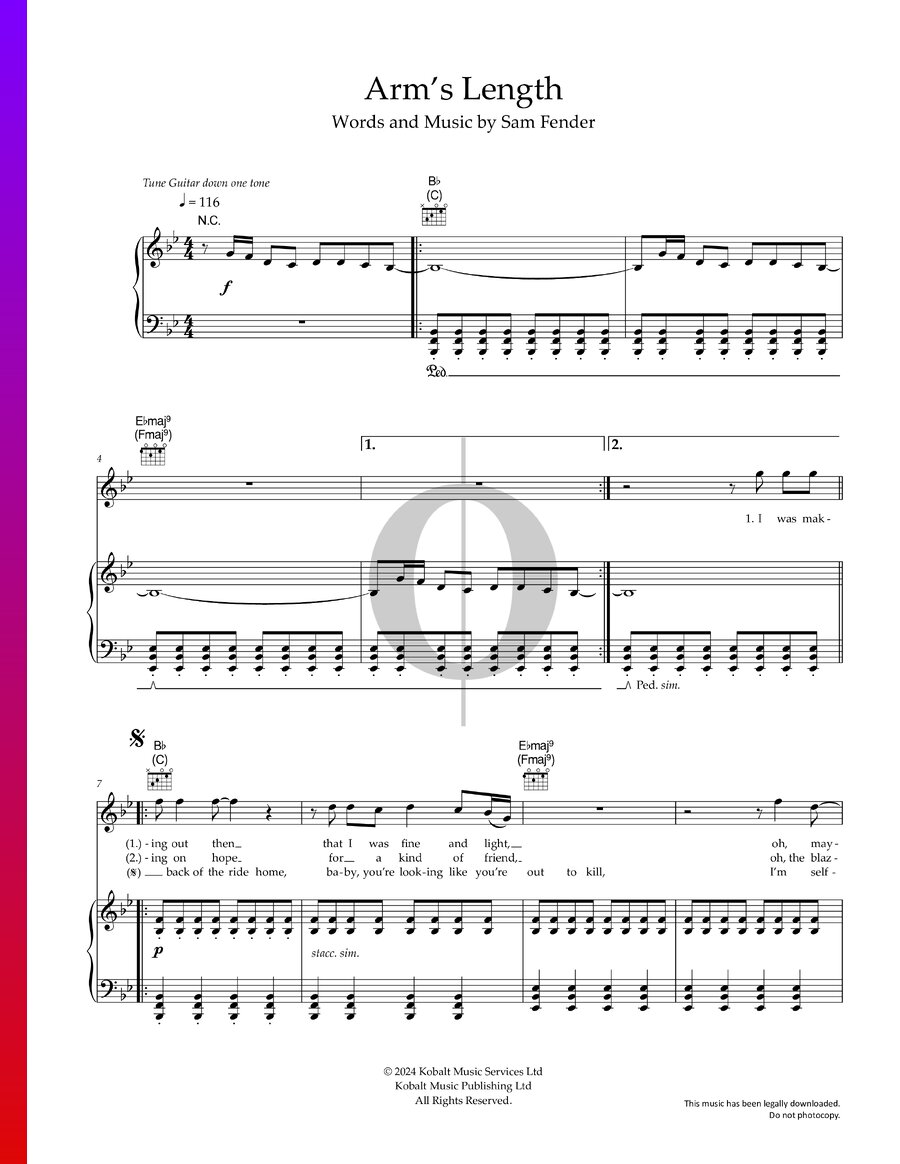 Arm's Length (Sam Fender) Piano Sheet Music - OKTAV