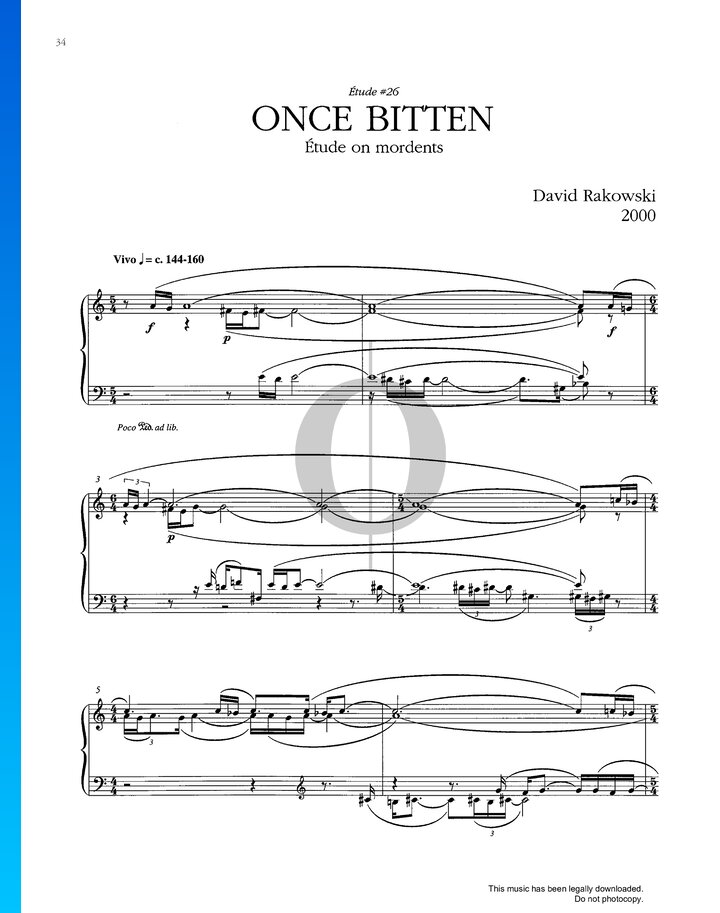 Études Book III: Once Bitten (David Rakowski) Piano Sheet Music - OKTAV