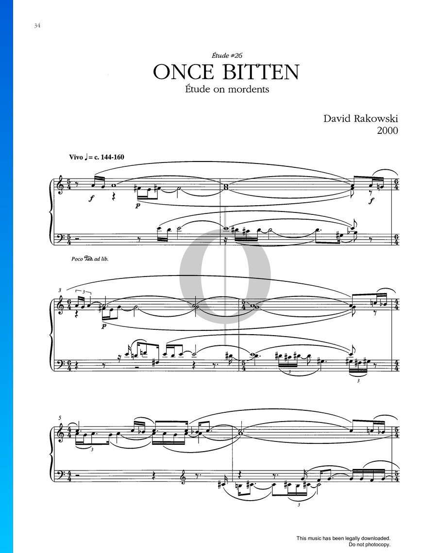 Études Book III: Once Bitten (David Rakowski) Piano Sheet Music - OKTAV