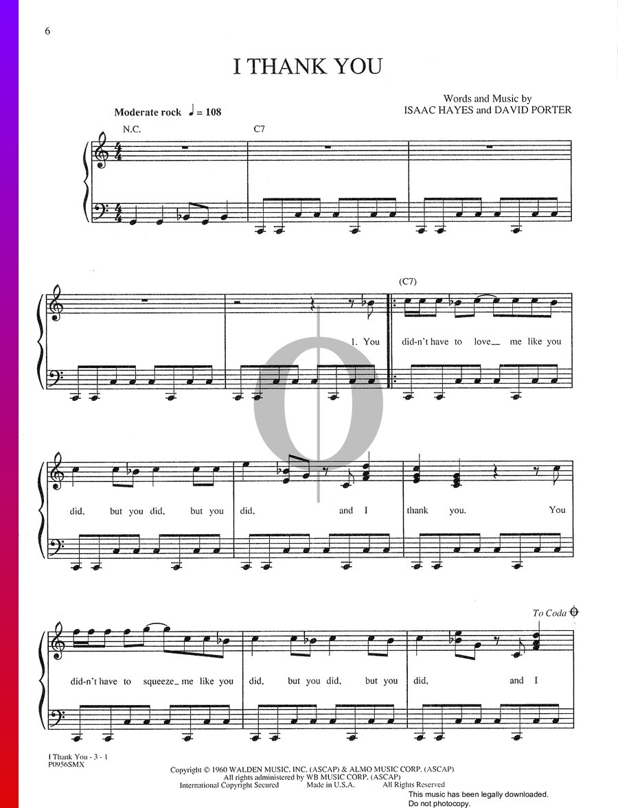 I Thank You (Sam & Dave) Piano Sheet Music - OKTAV