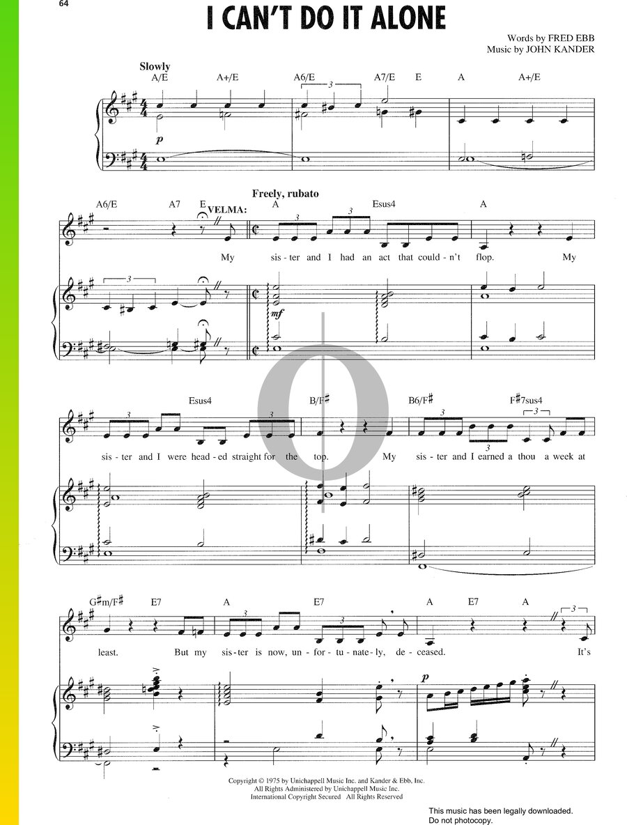 I Can't Do It Alone (John Kander) Piano Sheet Music - OKTAV