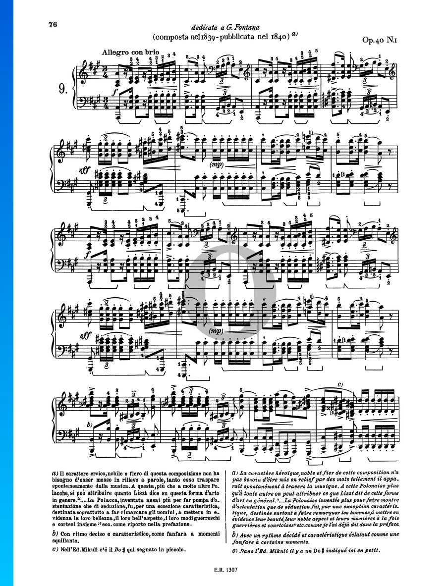 Polonaise in A Major, Op. 40 No. 1 Sheet Music (Piano Solo) - OKTAV