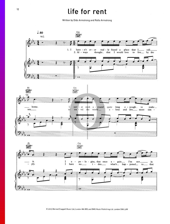 Life For Rent (Dido) Piano Sheet Music - OKTAV