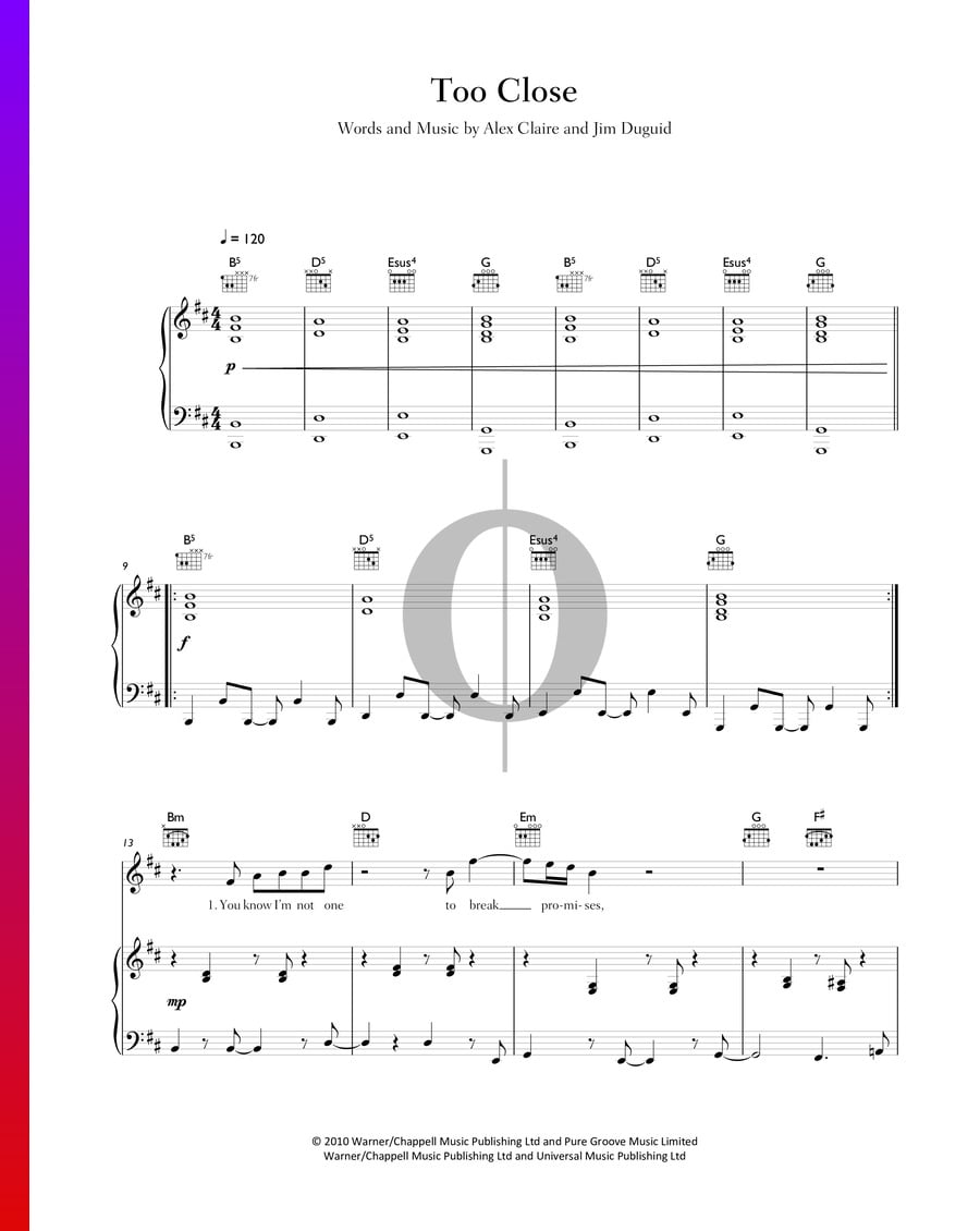 Too Close (Alex Clare) Piano Sheet Music - OKTAV