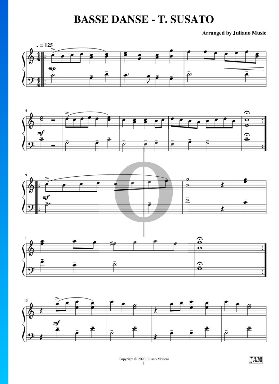 Basse Danse (Tielman Susato) Piano Sheet Music - OKTAV