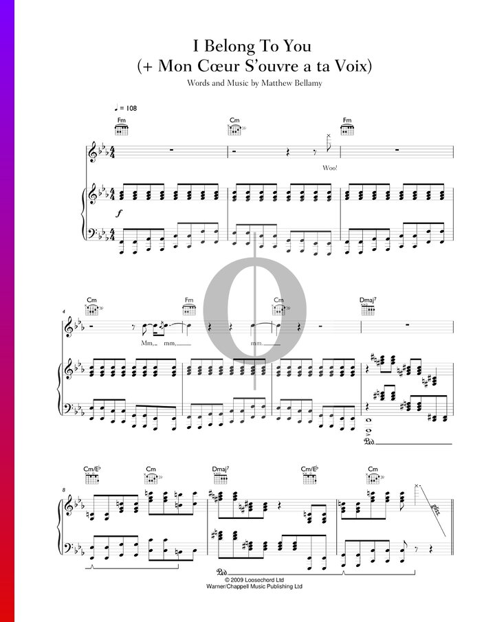I Belong To You (Mon Cœur S'ouvre à Ta Voix) (Muse) Piano Sheet Music ...