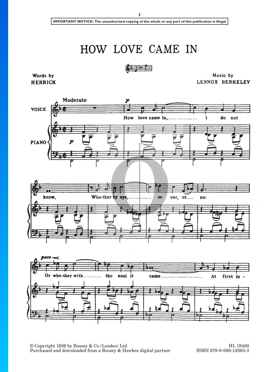 How Love Came In (Lennox Berkeley) Piano Sheet Music - OKTAV