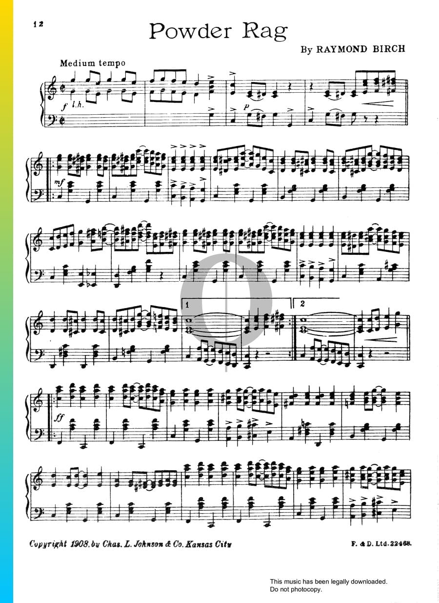 Powder Rag (Raymond Birch) Piano Sheet Music - OKTAV