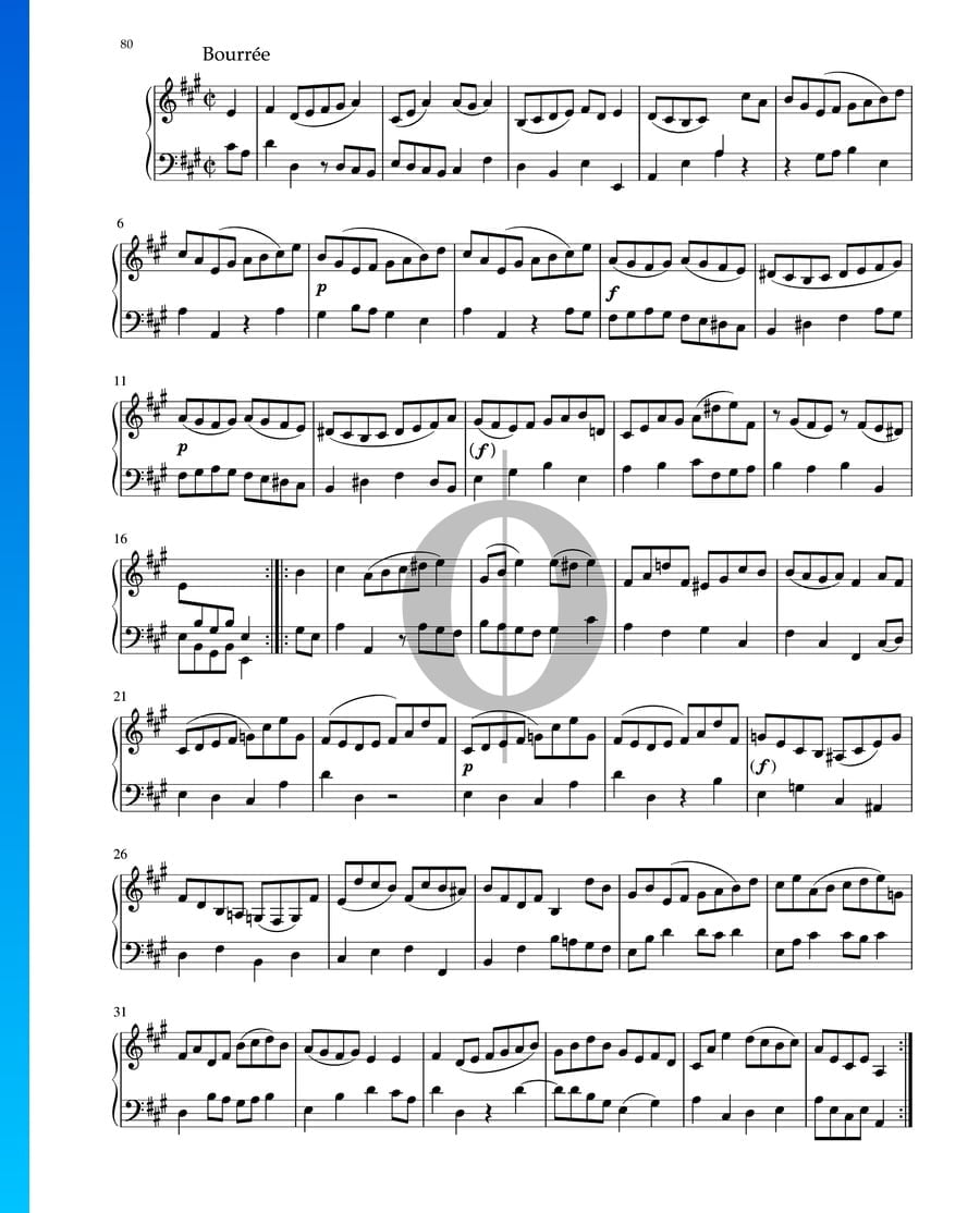 Partita in A Major, BWV 1006: 5. Bourrée (Johann Sebastian Bach) Piano ...