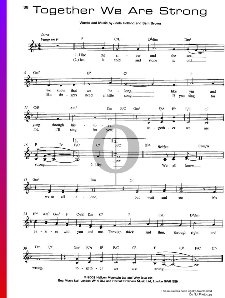 Together We Are Strong (Jools Holland, Sam Brown) Piano Sheet Music - OKTAV