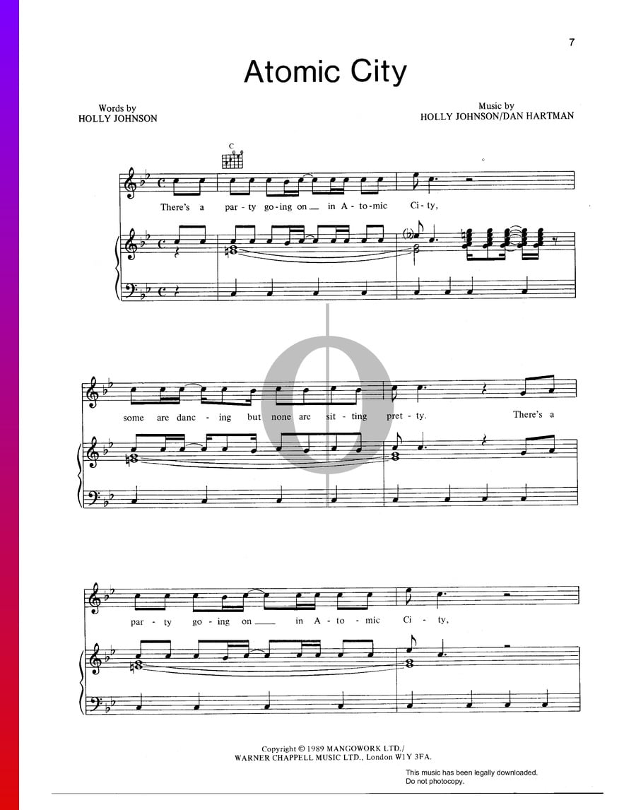 Atomic City (Holly Johnson) Piano Sheet Music - OKTAV