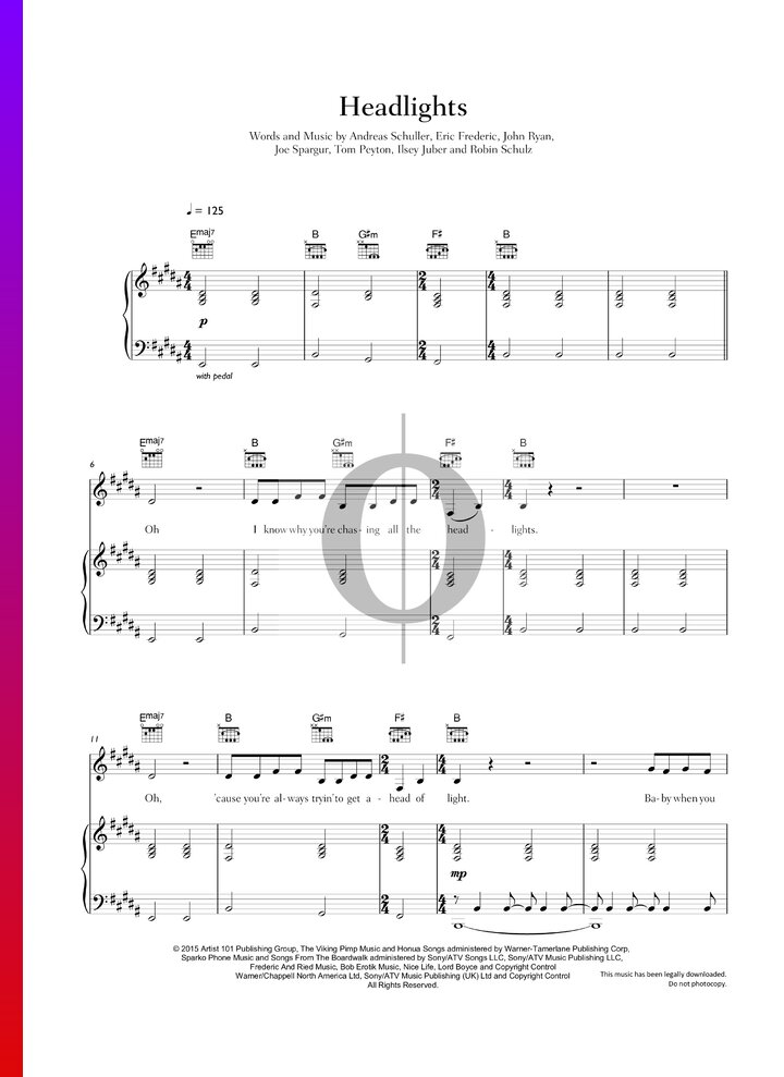 Headlights (Robin Schulz) Piano Sheet Music - OKTAV
