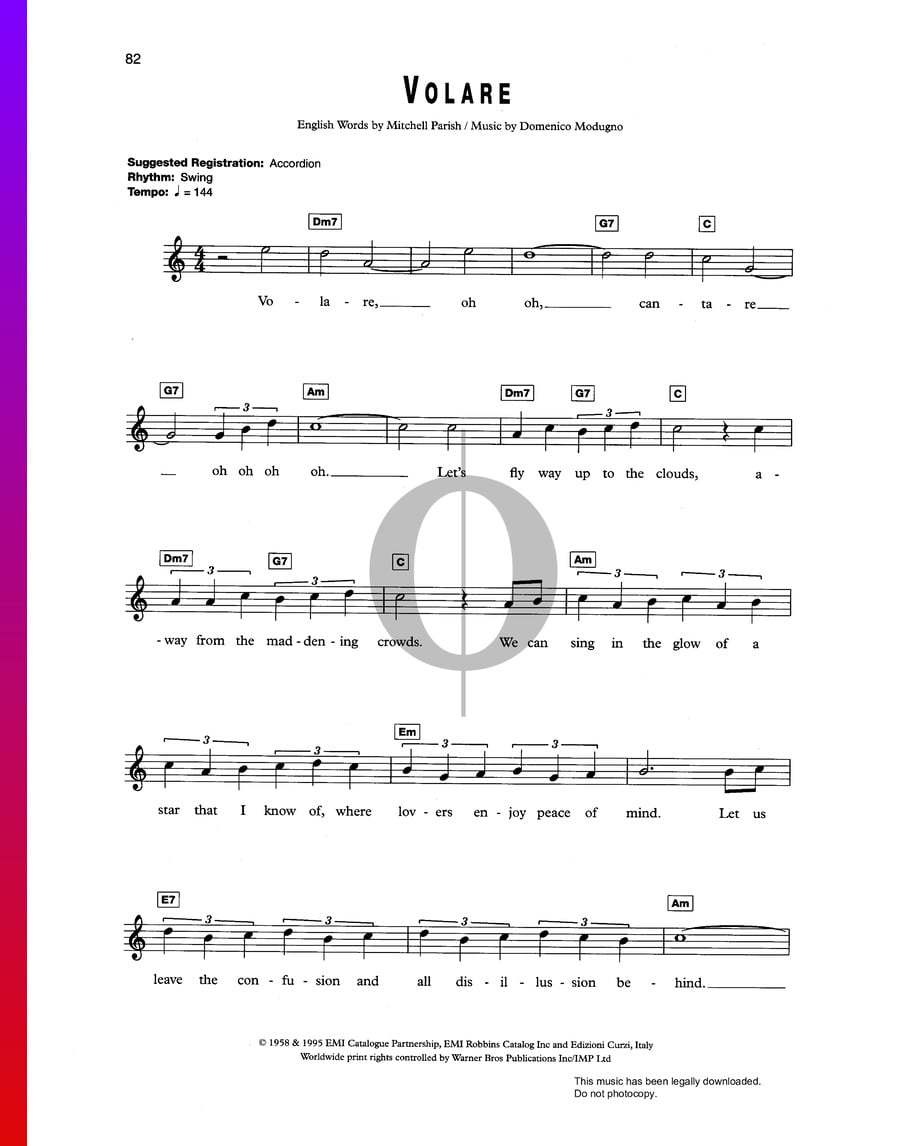 Volare Klaviernoten (Domenico Modugno) - OKTAV