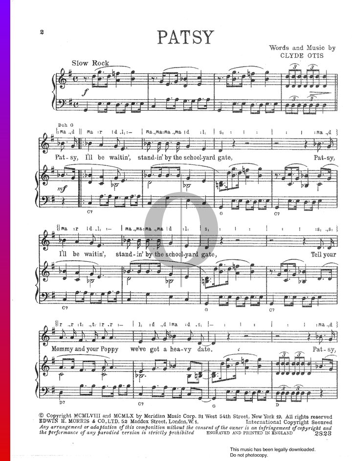 Patsy (Jack Scott) Piano Sheet Music - OKTAV