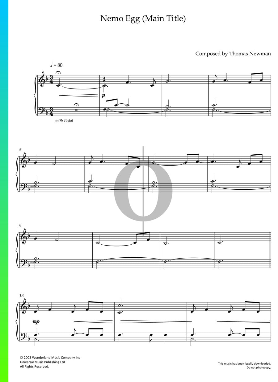 Nemo Egg Piano Sheet Music from Finding Nemo by Thomas Newman - OKTAV