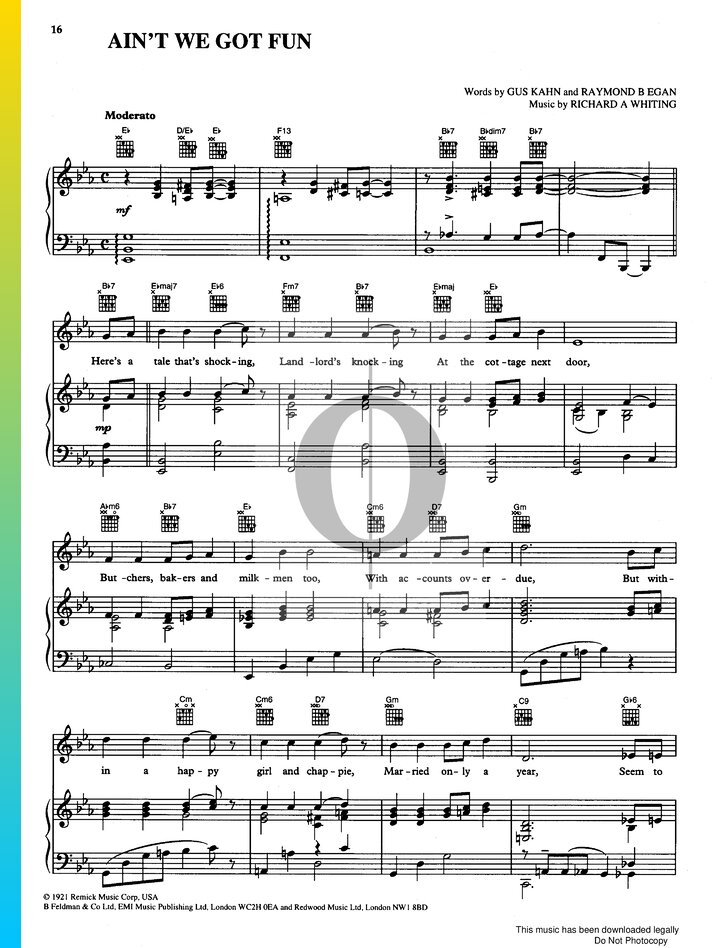 Ain't We Got Fun (Bob Hope, Margaret Whiting) Piano Sheet Music - OKTAV