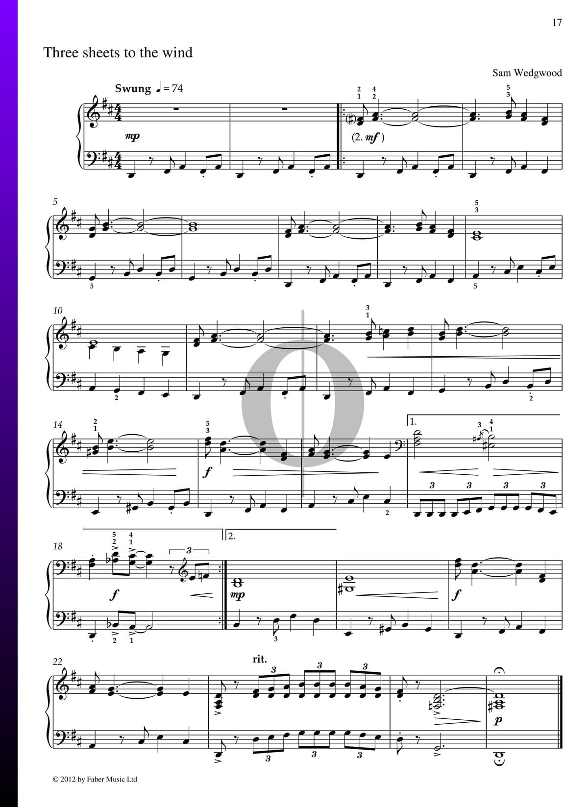 Three sheets to the wind (Sam Wedgwood) Piano Sheet Music - OKTAV