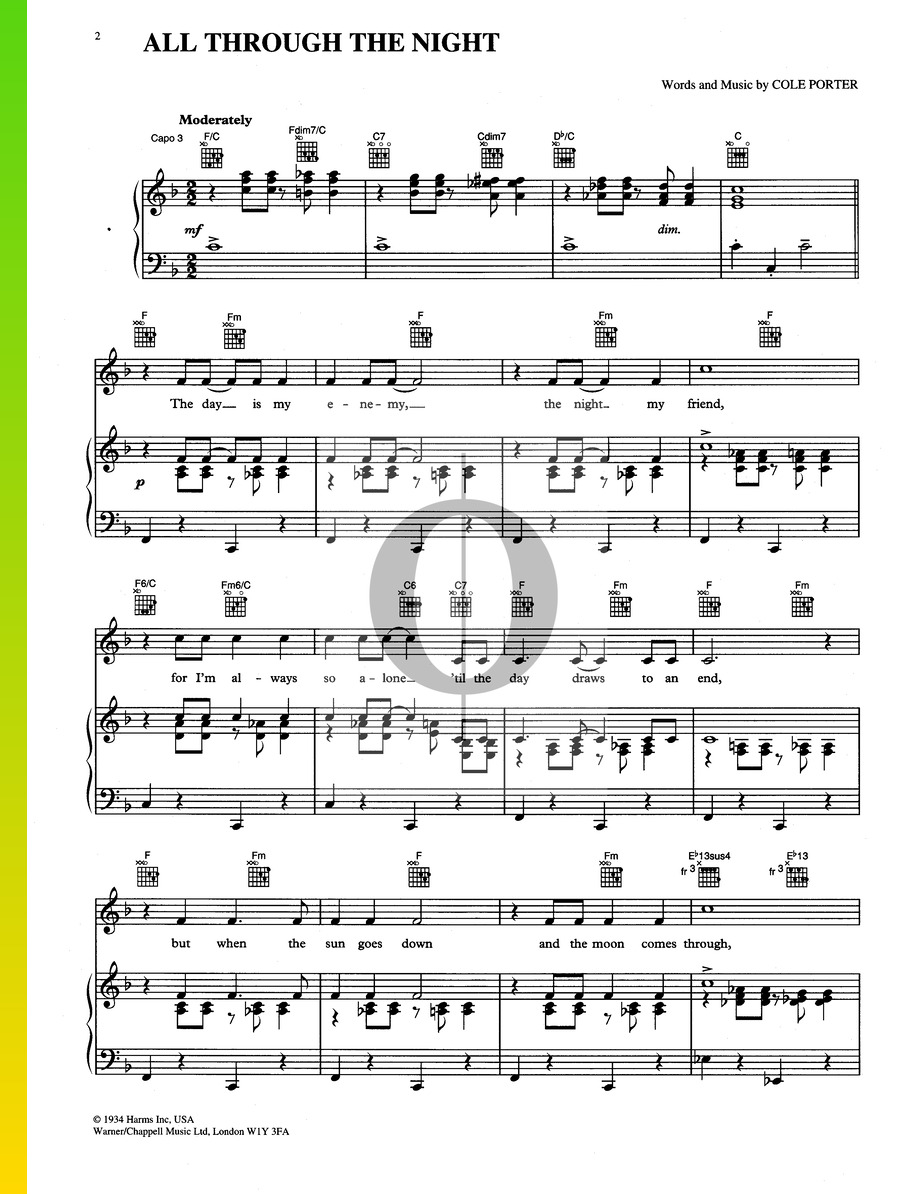 All Through The Night (Cole Porter) Piano Sheet Music - OKTAV