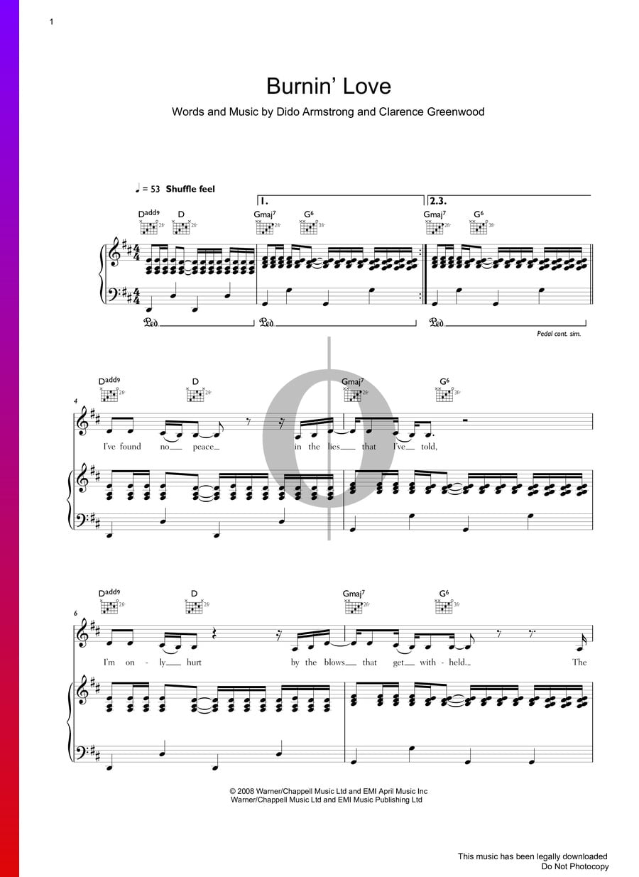 Burnin' Love (Dido) Piano Sheet Music - OKTAV