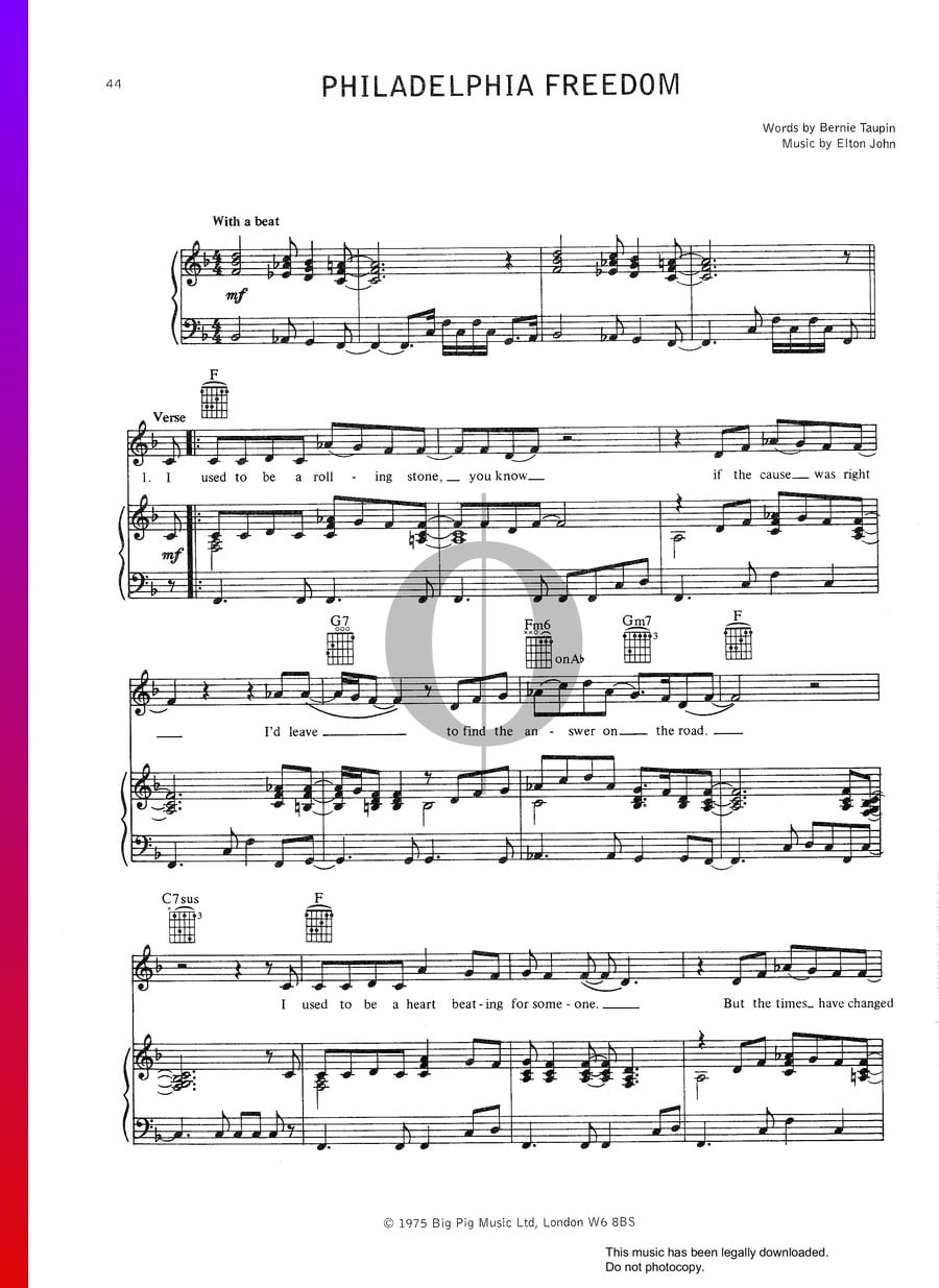 Philadelphia Freedom (Elton John) Piano Sheet Music - OKTAV