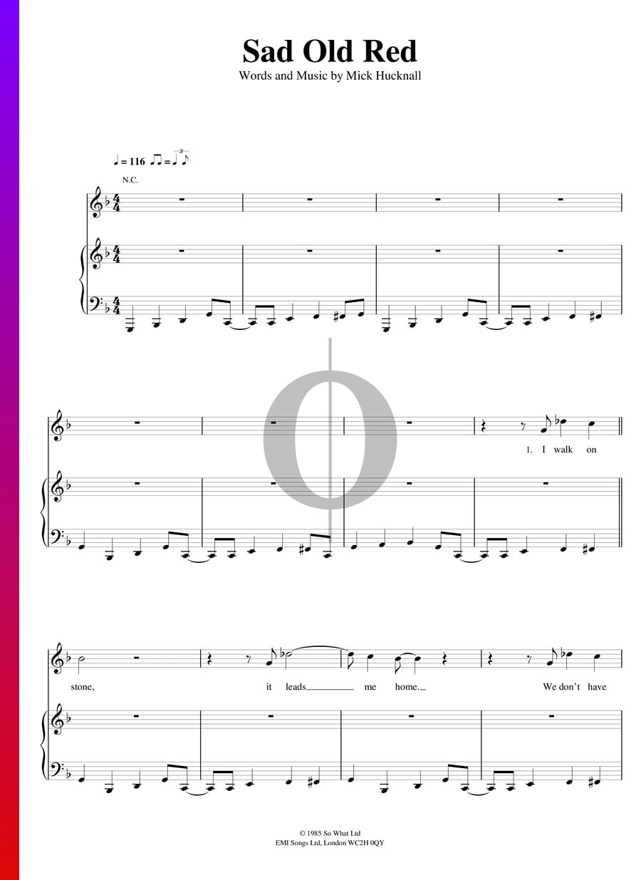 Sad Old Red (Simply Red) Piano Sheet Music - OKTAV