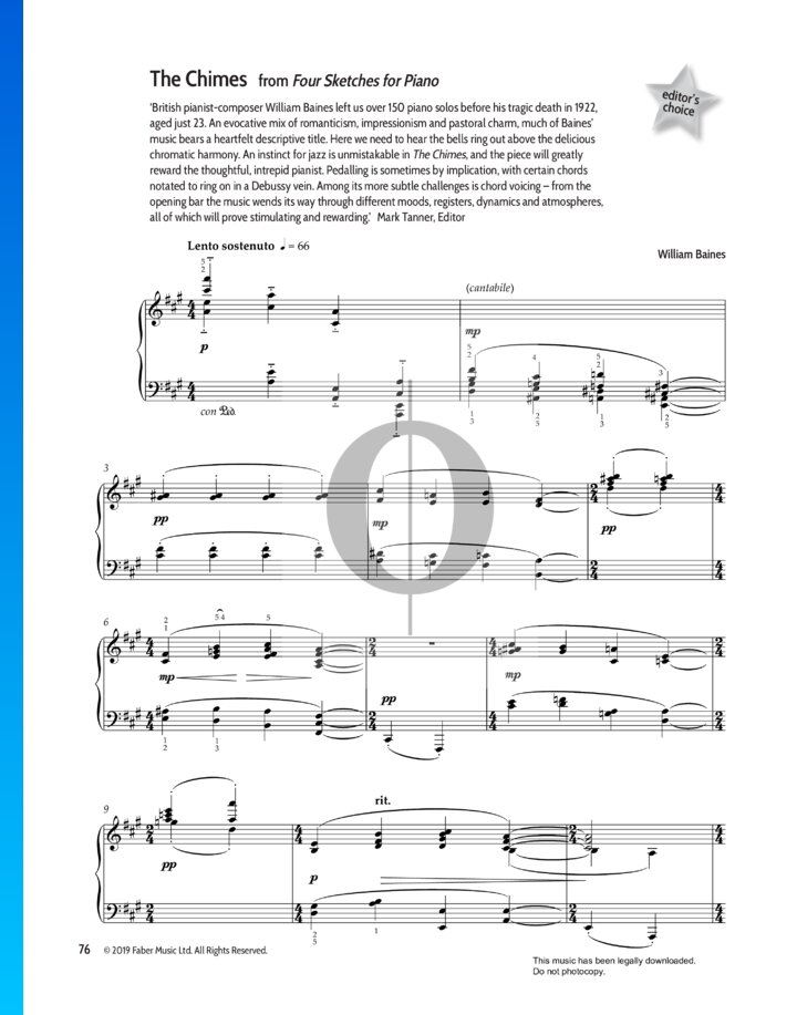 Four Sketches for Piano: The Chimes (William Baines) Piano Sheet Music ...