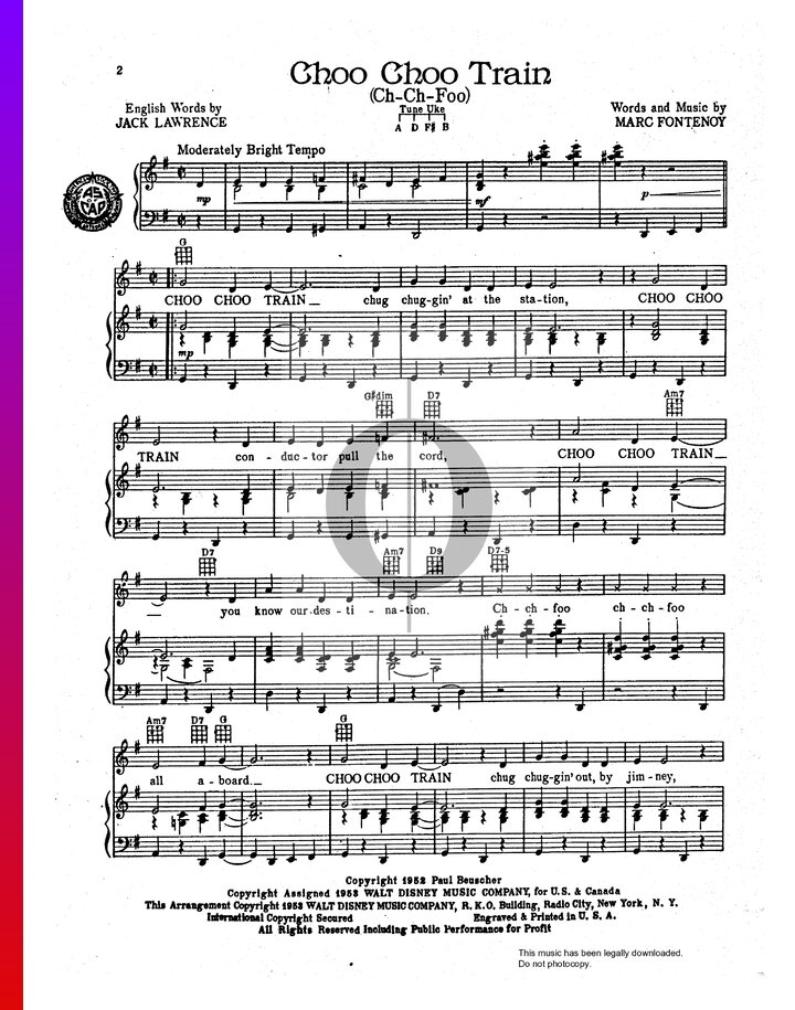 Choo Choo Train (Ch-Ch-Foo) (Doris Day) Piano Sheet Music - OKTAV