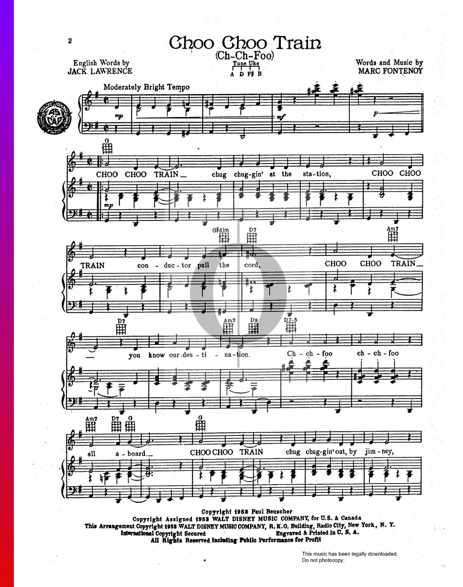 Choo Choo Train (Ch-Ch-Foo) (Doris Day) Piano Sheet Music - OKTAV