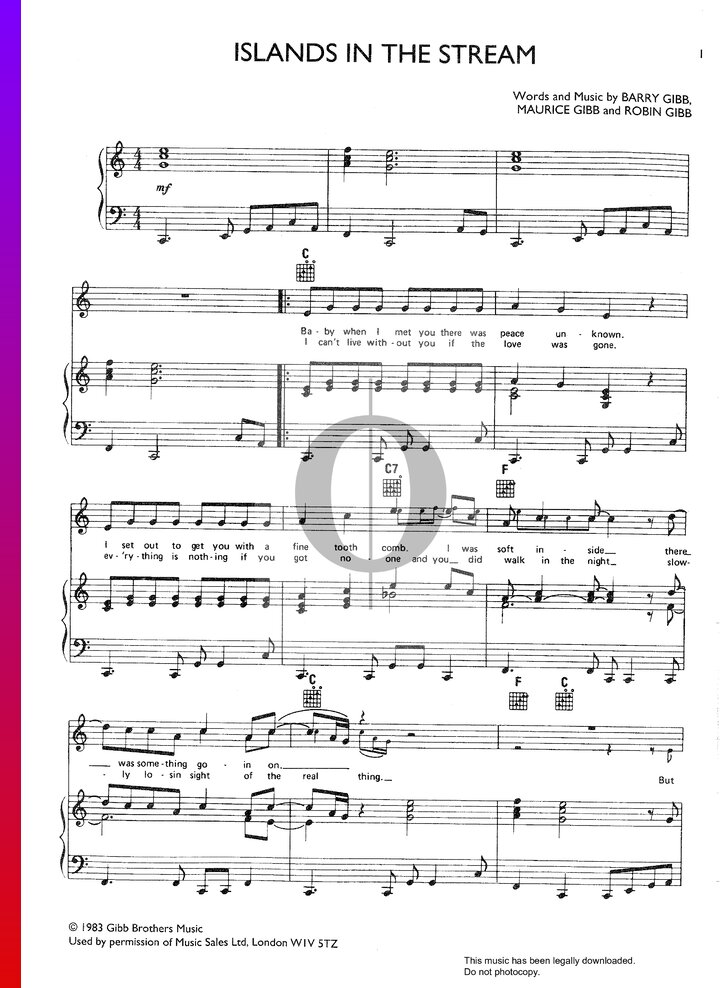 Islands In The Stream (Dolly Parton, Kenny Rogers) Piano Sheet Music ...