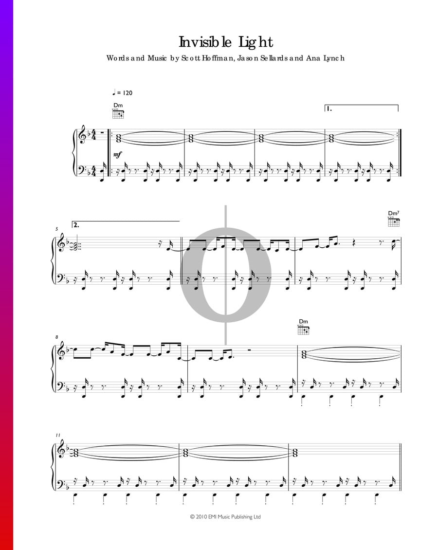 Invisible Light (Scissor Sisters) Piano Sheet Music - OKTAV