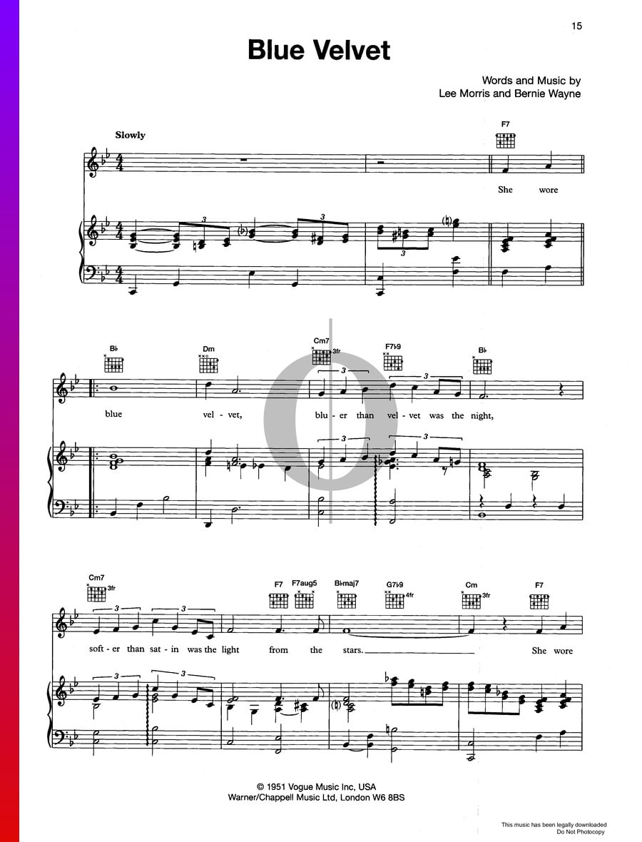 Blue Velvet (Tony Bennett) Piano Sheet Music - OKTAV
