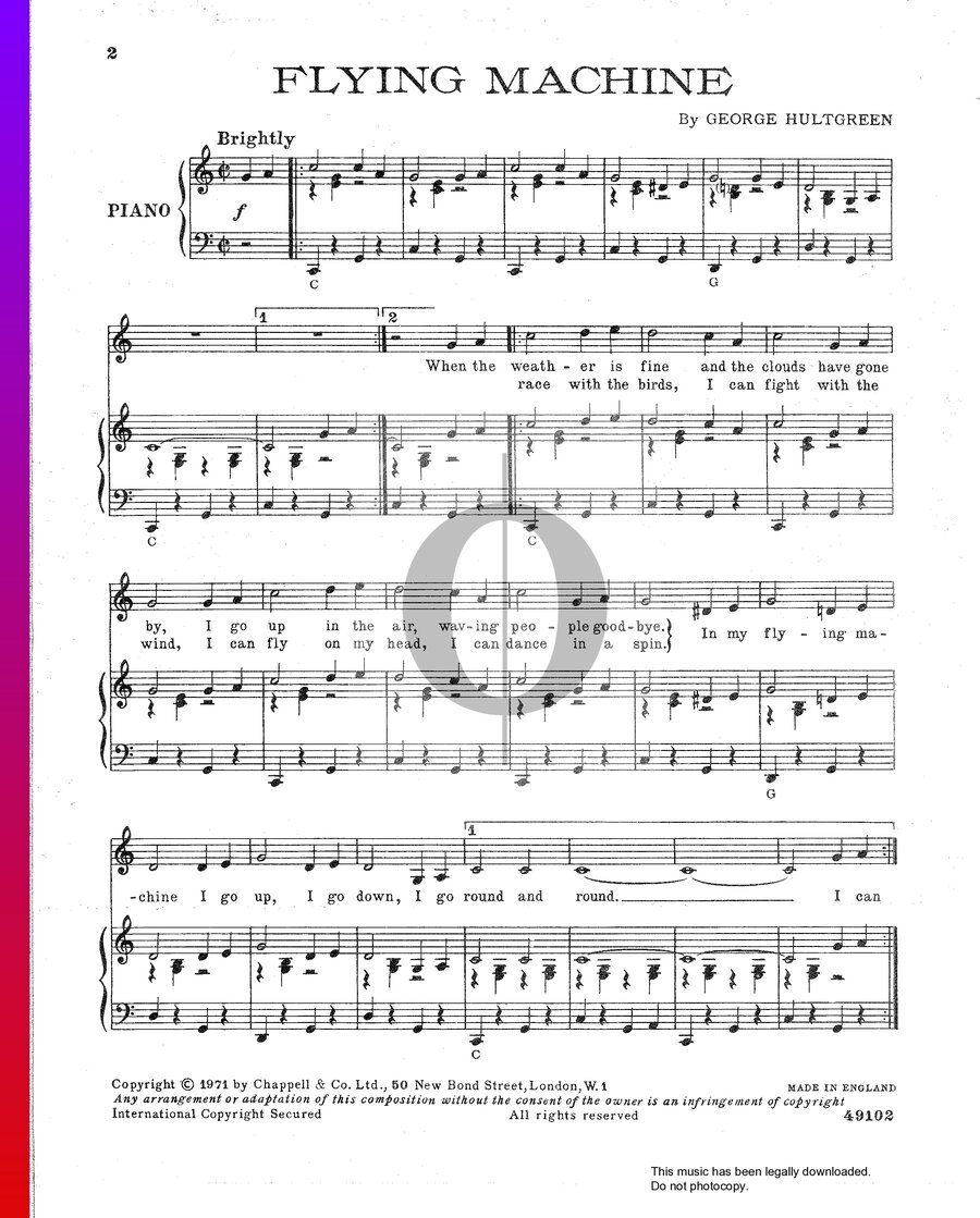 Flying Machine (Cliff Richard) Piano Sheet Music - OKTAV