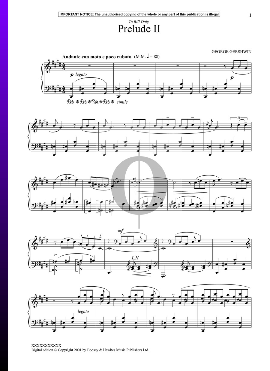 Prelude II (Andante con moto e poco rubato) (George Gershwin) Piano ...