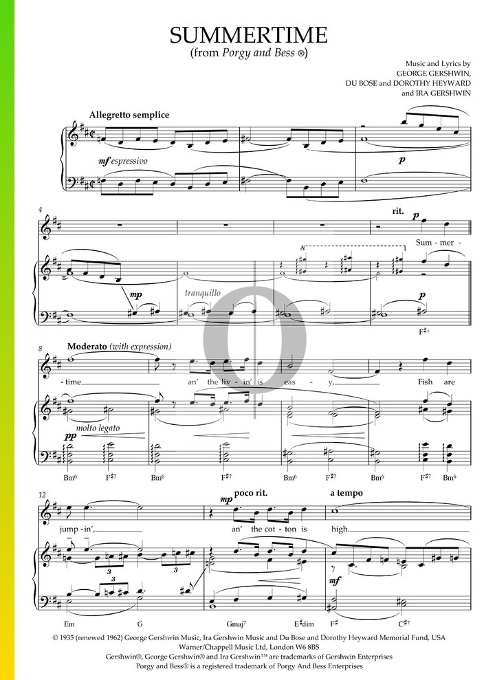 Summertime (George Gershwin) Piano Sheet Music - OKTAV