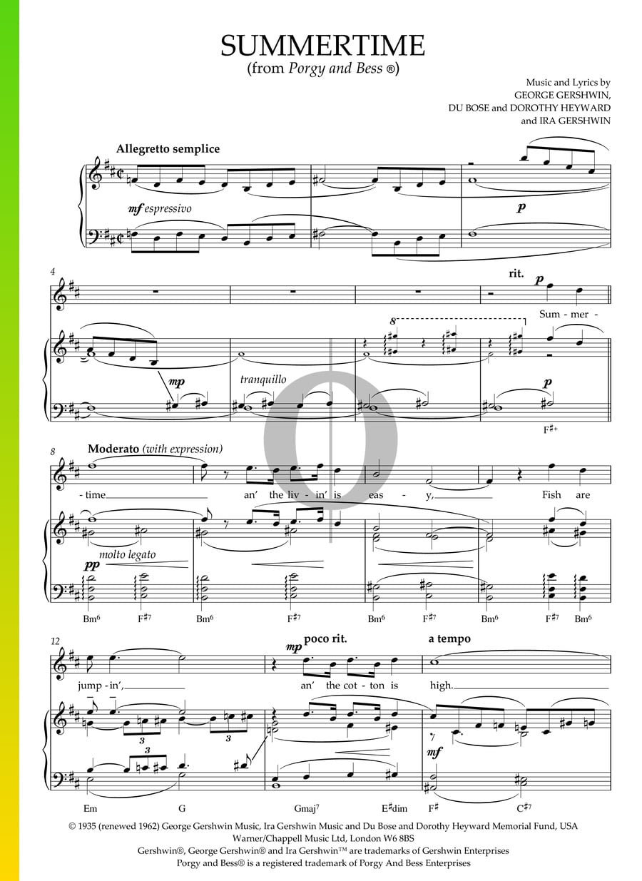 Summertime (George Gershwin) Piano Sheet Music - OKTAV