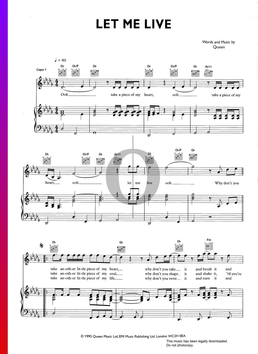 Let Me Live (Queen) Piano Sheet Music - OKTAV