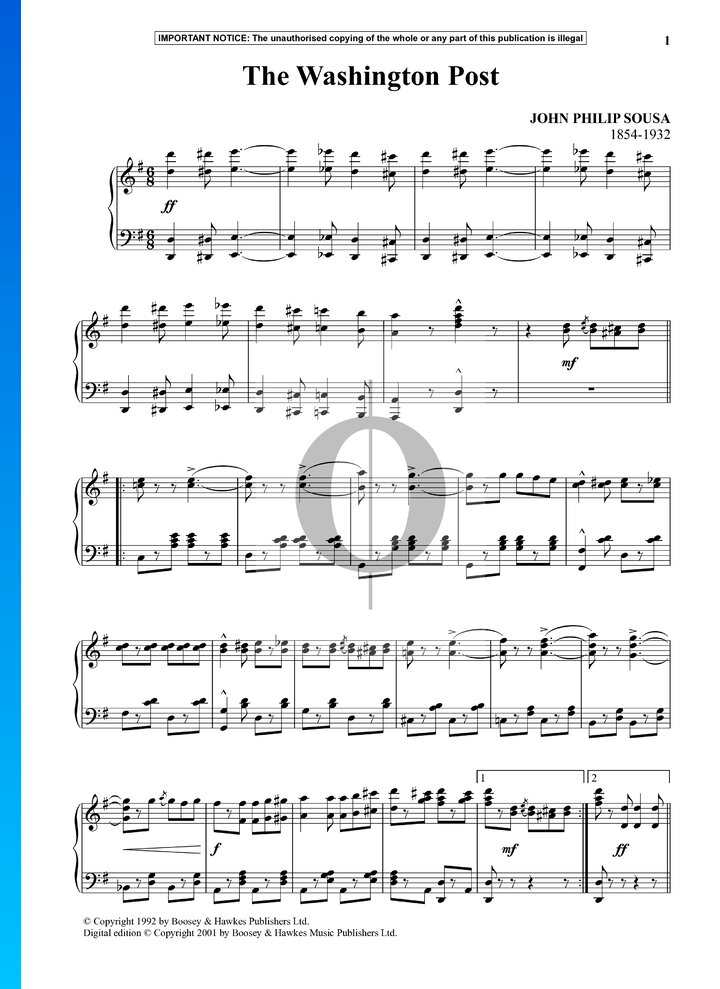 The Washington Post (John Philip Sousa) Piano Sheet Music - OKTAV
