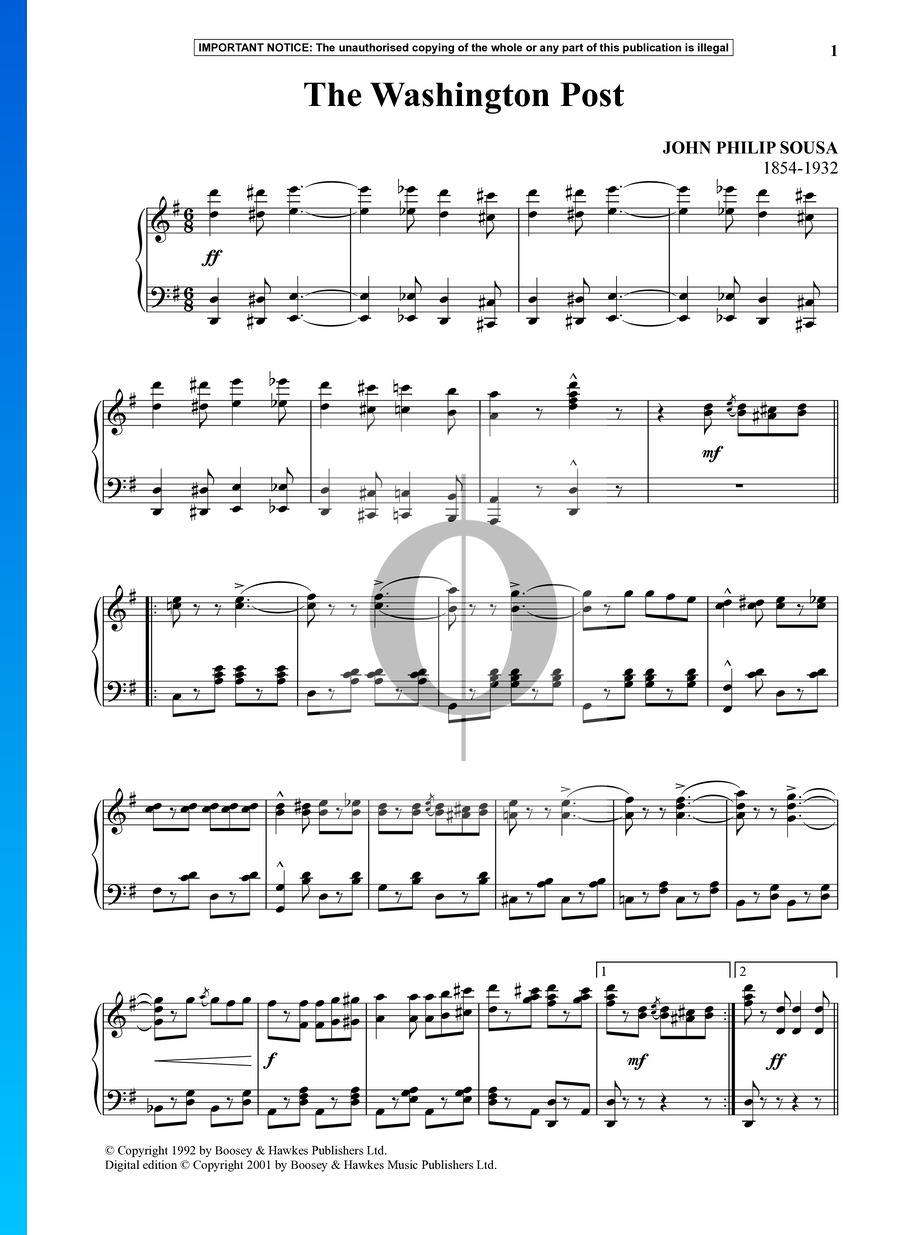 The Washington Post (John Philip Sousa) Piano Sheet Music - OKTAV
