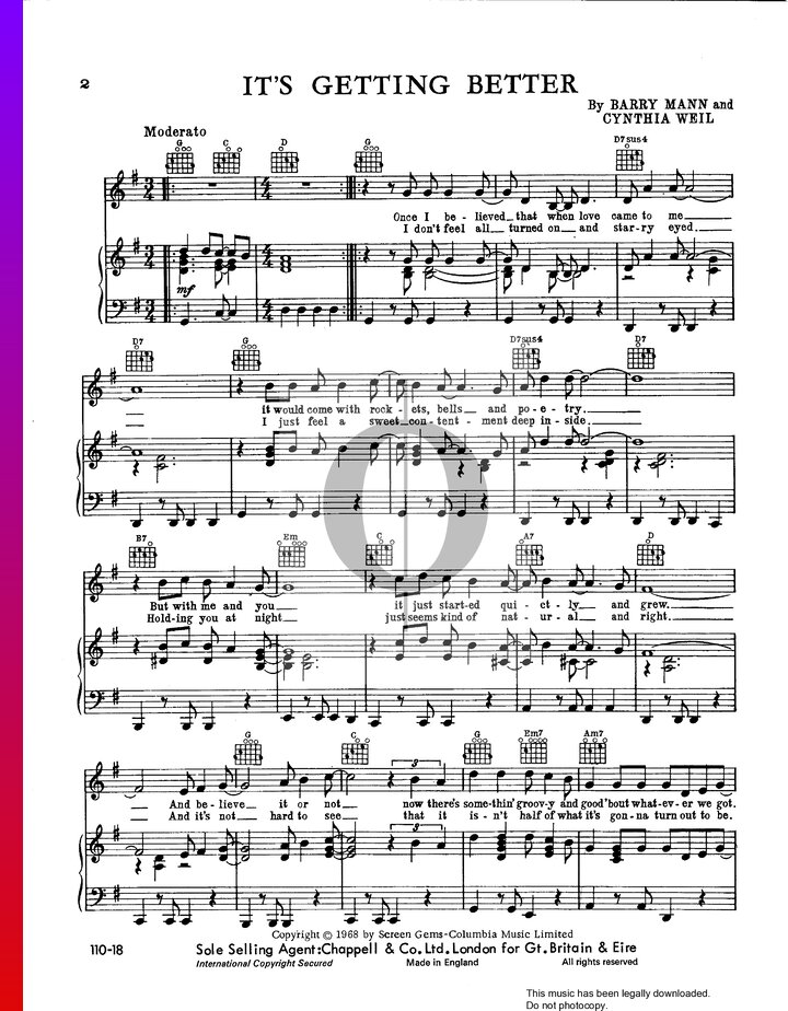 It's Getting Better (Cass Elliot) Piano Sheet Music - OKTAV