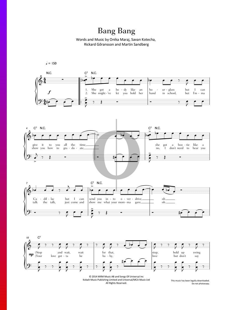Bang Bang (Ariana Grande, Jessie J, Nicki Minaj) Piano Sheet Music - OKTAV
